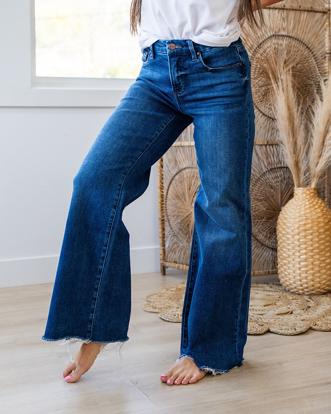 Risen Take a Look Fray Hem Wide Leg Jeans