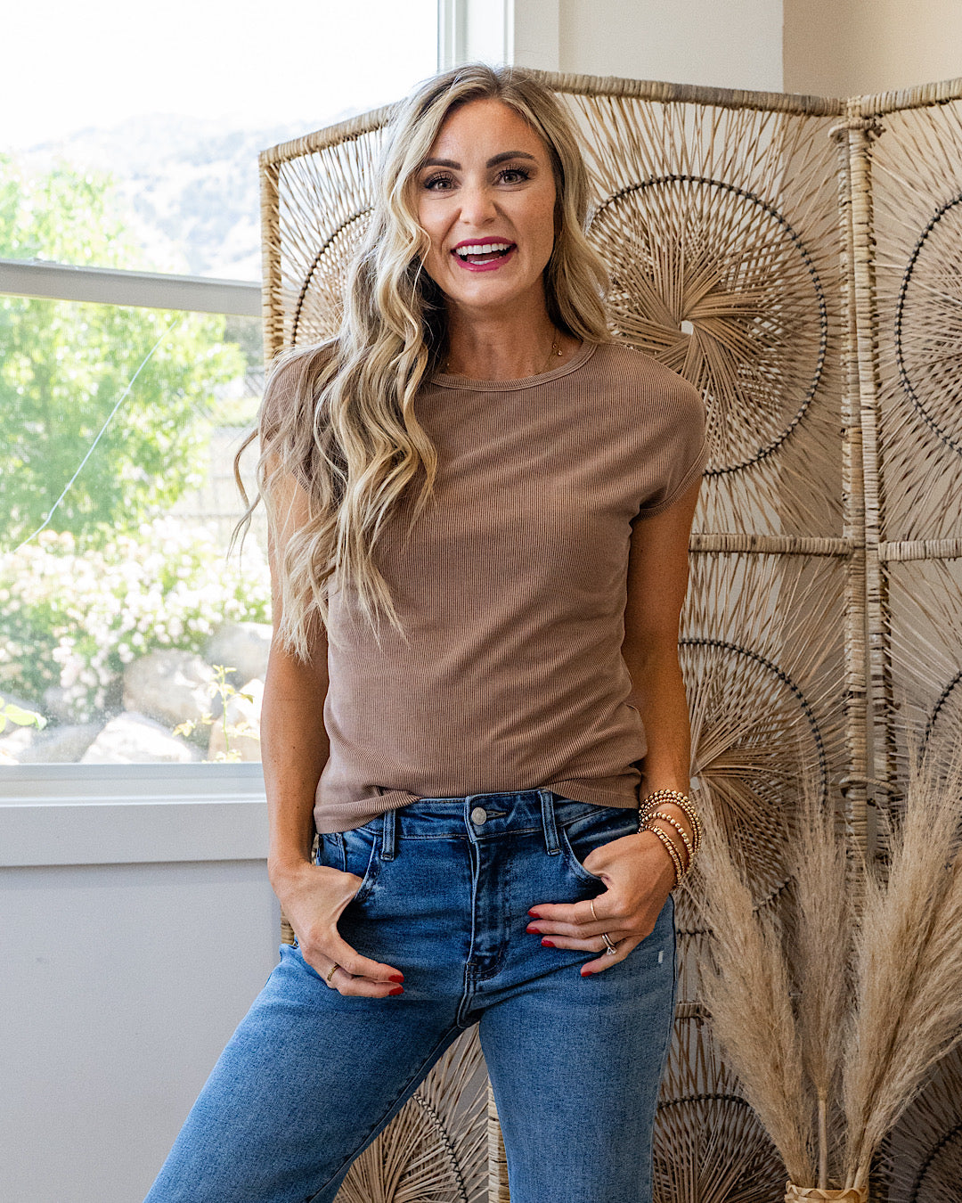 Piper Cap Sleeve Ribbed Top - Dark Taupe